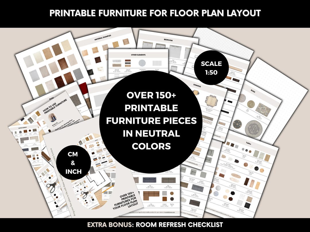 Printable Scale Furniture Templates Interior Design in Neutral Colors ...