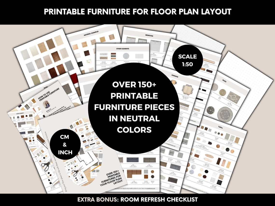 Printable Scale Furniture Templates Interior Design in Neutral Colors ...