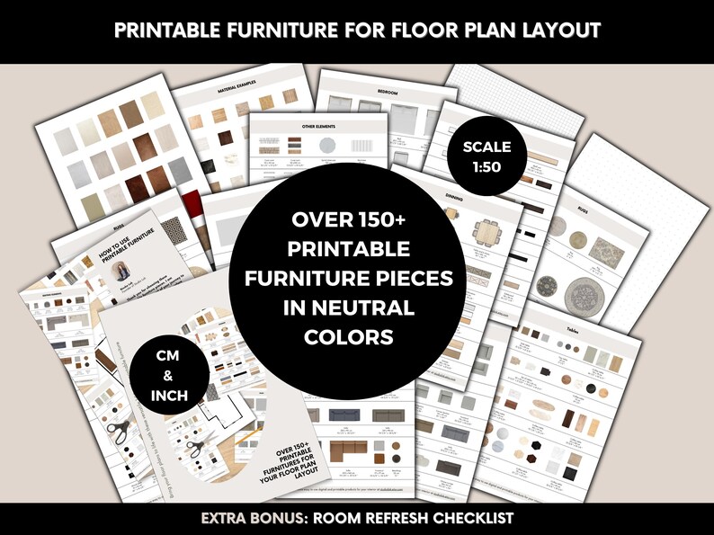Printable Scale Furniture Templates Interior Design in Neutral Colors ...