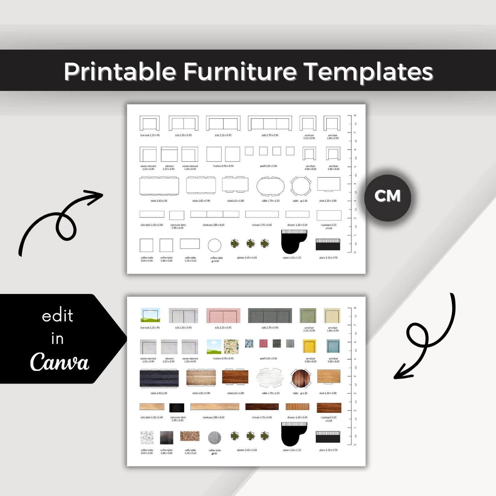Editable Furniture Template Kit, DIY Floor Plan & Room Design in Canva ...