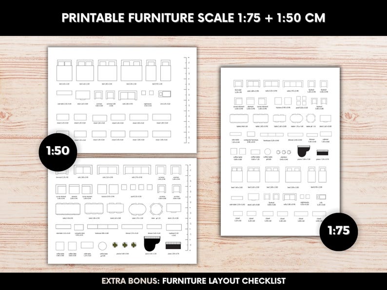 Miniature Printable Furniture Set in 2 Scales, Topview Furniture Bundle ...