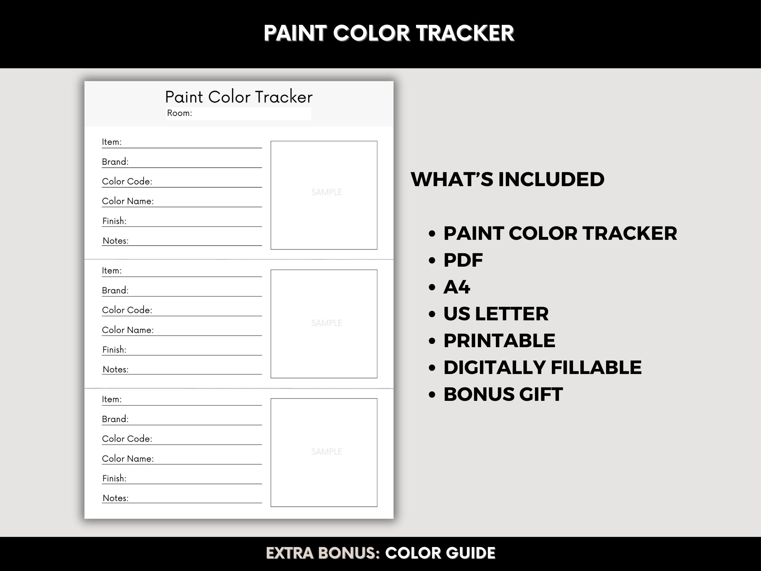 Paint Color Palette Printable, Paint Color Tracker, Color Brand, Colour ...