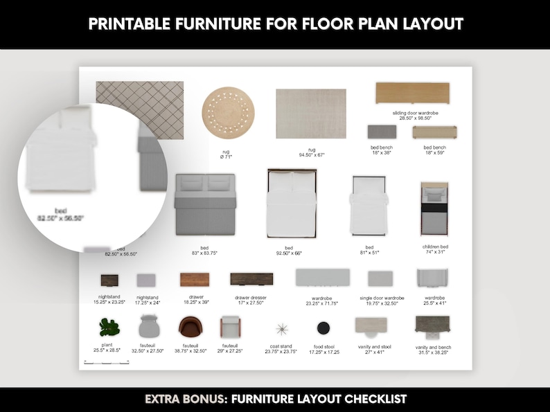 Printable Furniture Bedroom Template, Bedroom Design Kit, Bedroom ...