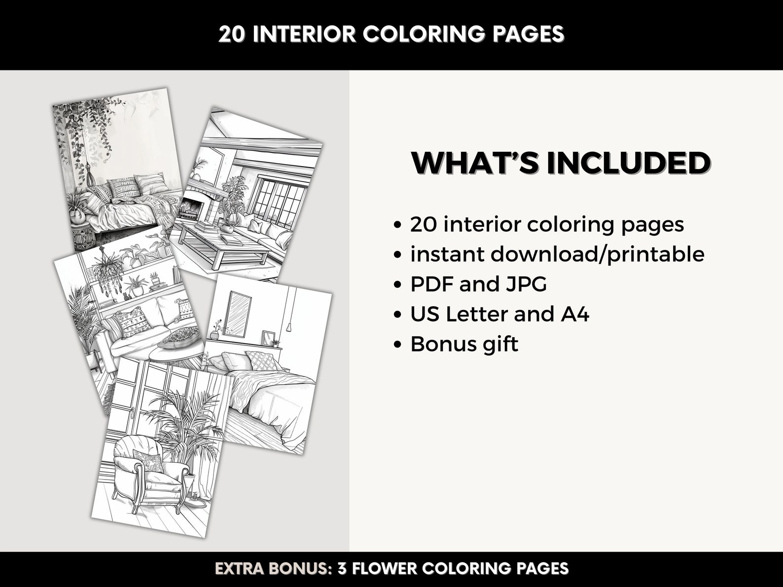 Cozy Home Coloring Pages, Living Room, Kitchen, Bedroom, Bathroom ...