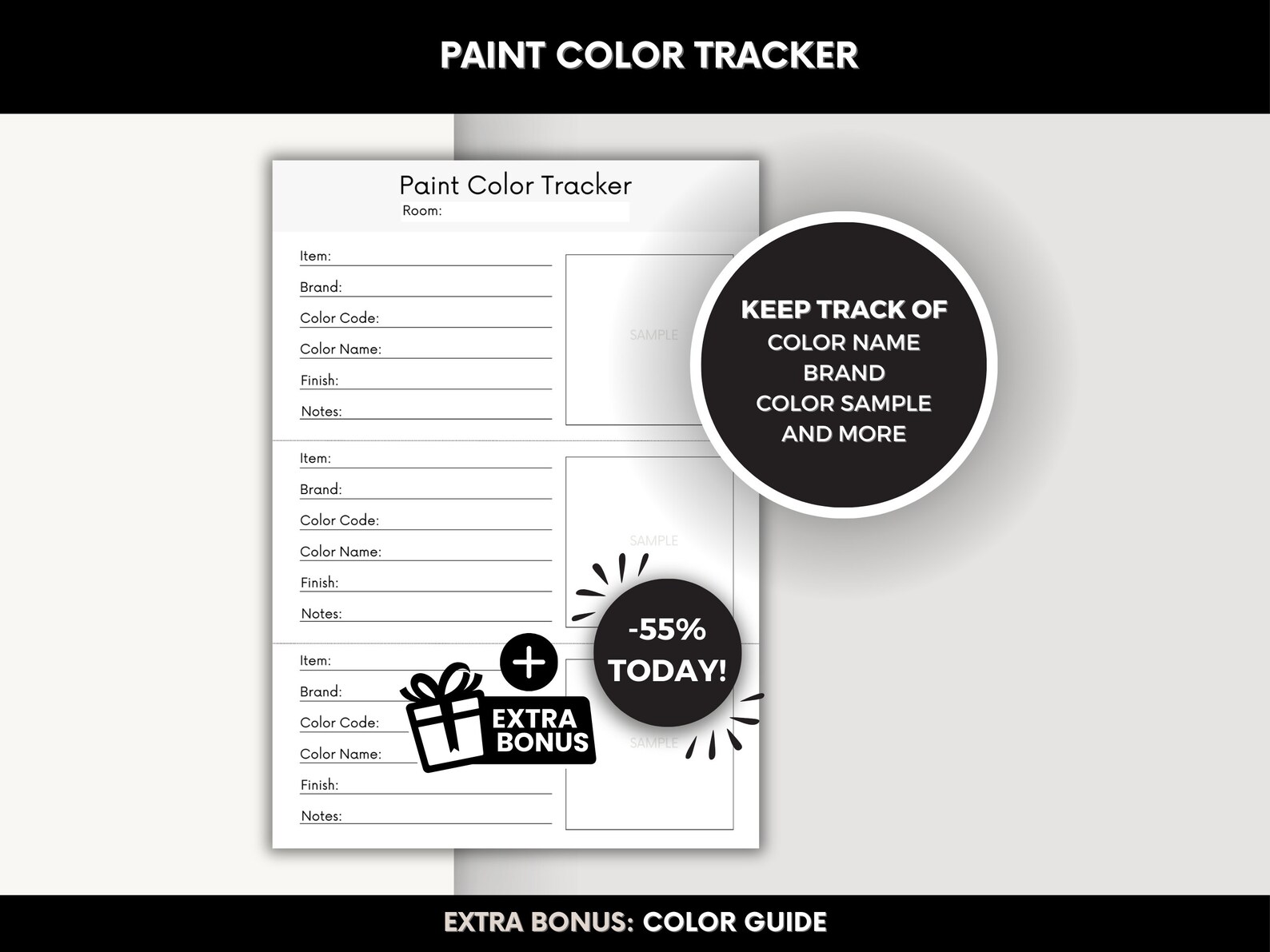 Paint Color Palette Printable, Paint Color Tracker, Color Brand, Colour ...