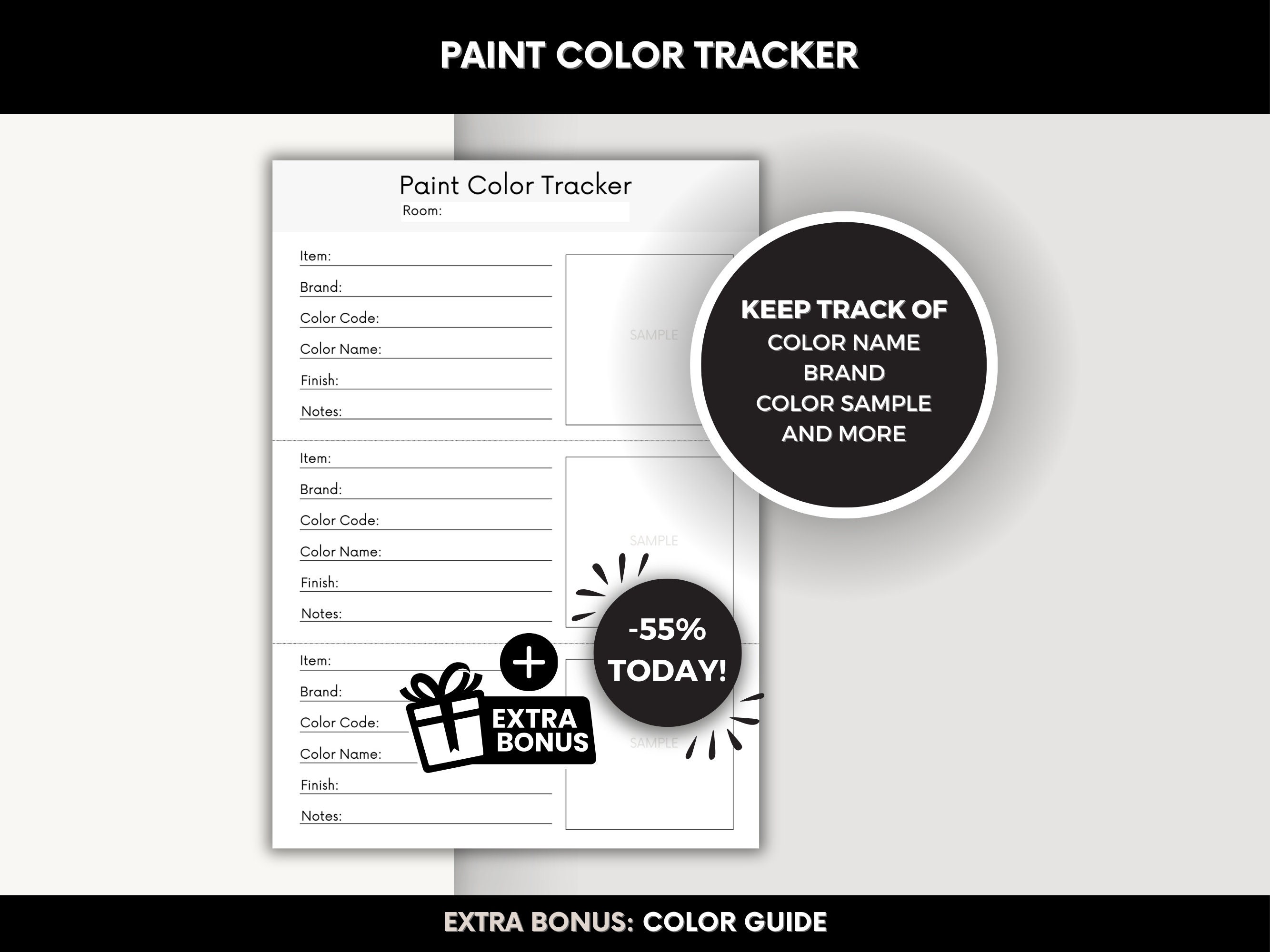 Paint Color Palette Printable, Paint Color Tracker, Color Brand, Colour ...