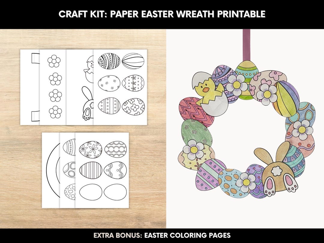 Printable Easter Wreath Craft Kit, Handmade Easter Decoration, DIY ...