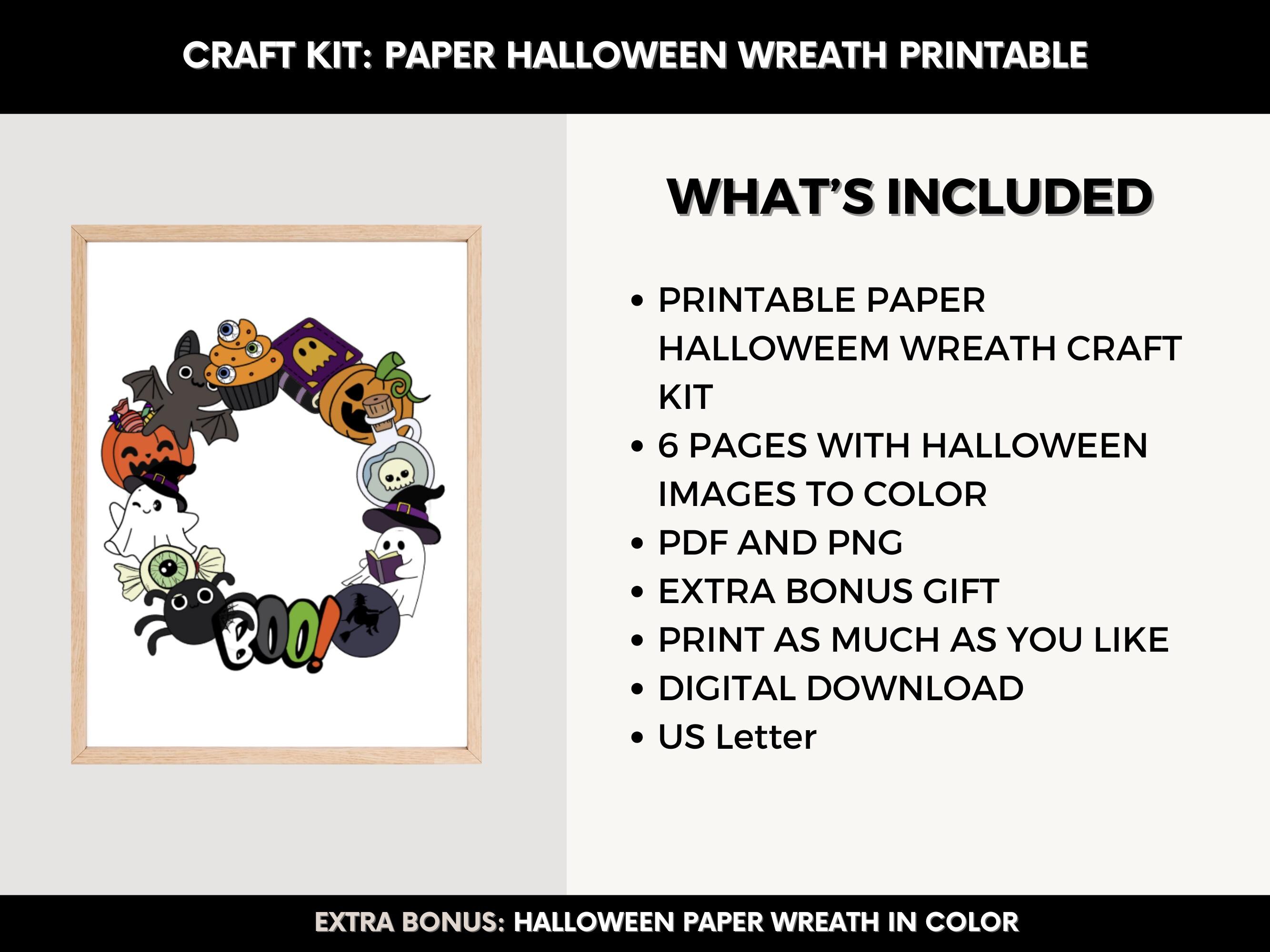 Halloween Paper Wreath Printable, Kids Coloring Craft , Printable Cut ...
