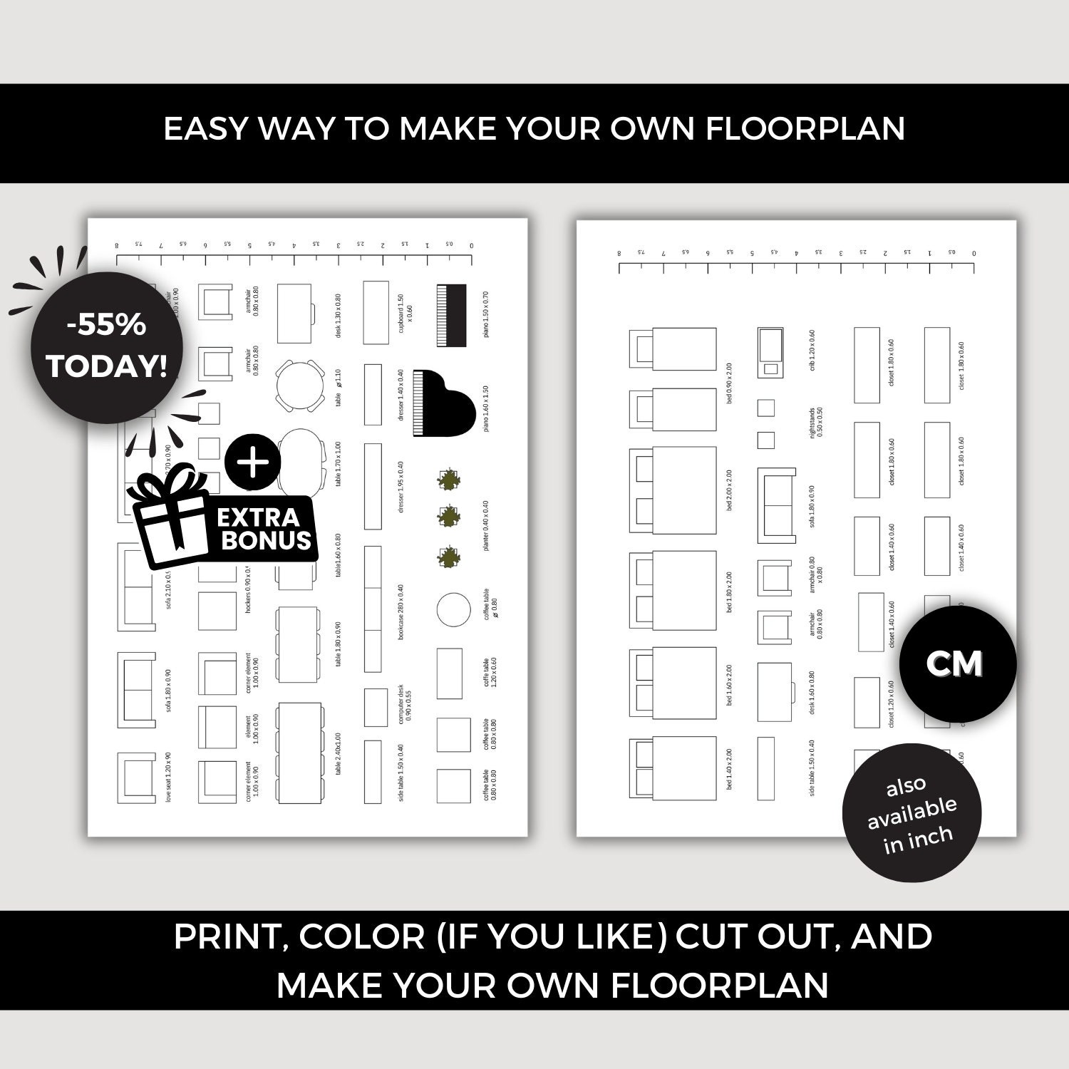 Printable Template Scale Furniture A4 Coloring Page Scale Furniture ...