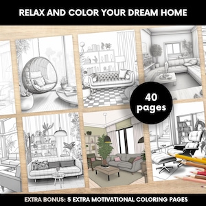 Relaxing Interior Design Coloring Book, 40 Printable Home Decor Pages ...