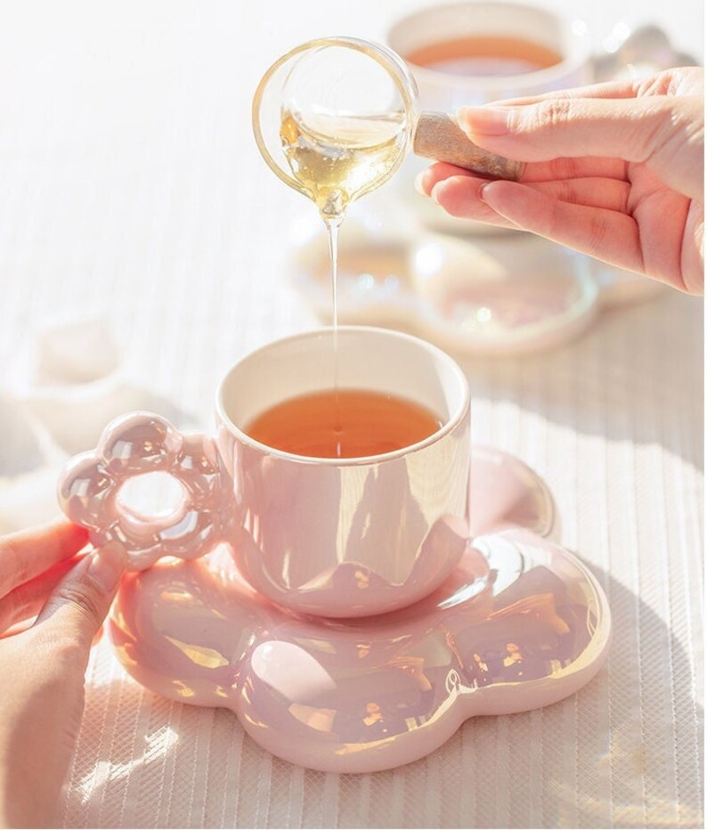Cute Kawaii Ceramic Coffee Cup and Saucer Set Pastel Pink - Etsy