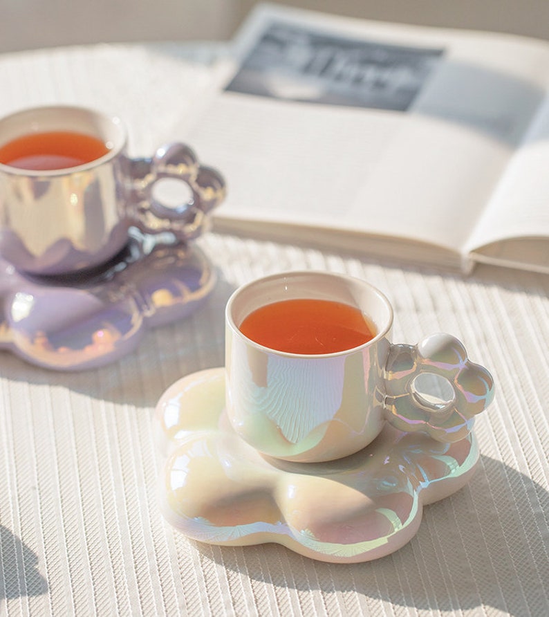 Cute Kawaii Ceramic Coffee Cup and Saucer Set Pastel Pink - Etsy