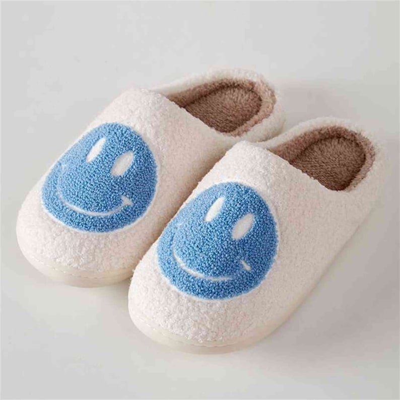 Smiley Face Slippers Fluffy Cushion Slides Cute Womens Etsy New Zealand