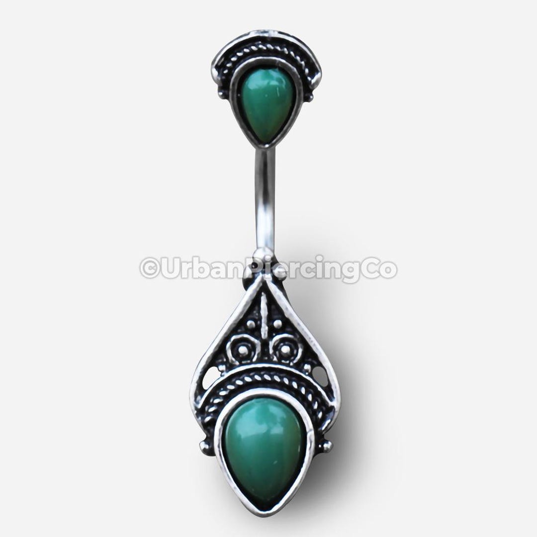 Victorian Green Stone Navel Ring | Stainless Steel Belly Button Ring ...