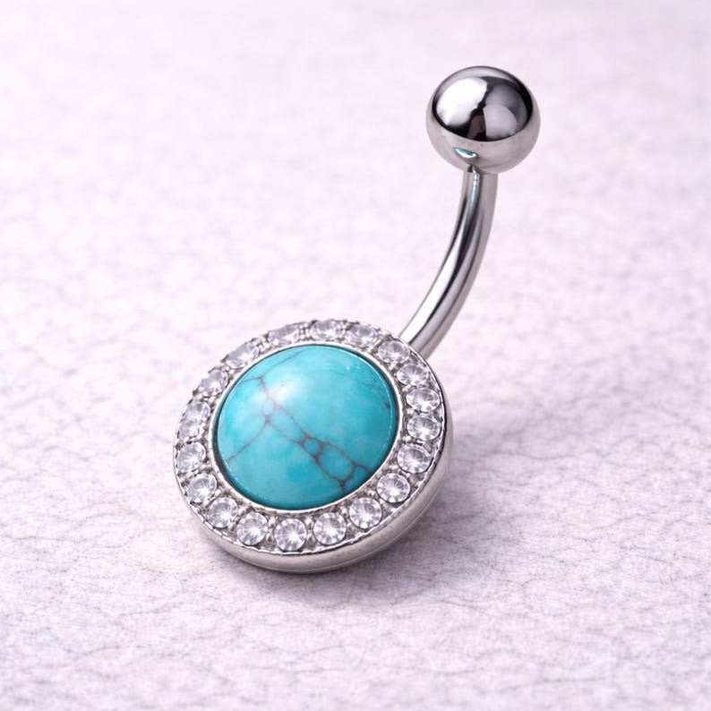 Turquoise Belly Button Ring Boho Vintage Navel Ring 14G Stainless Steel ...