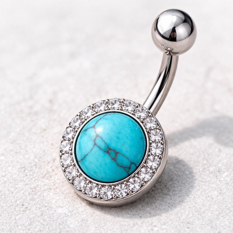 Turquoise Belly Button Ring Boho Vintage Navel Ring 14G Stainless Steel ...