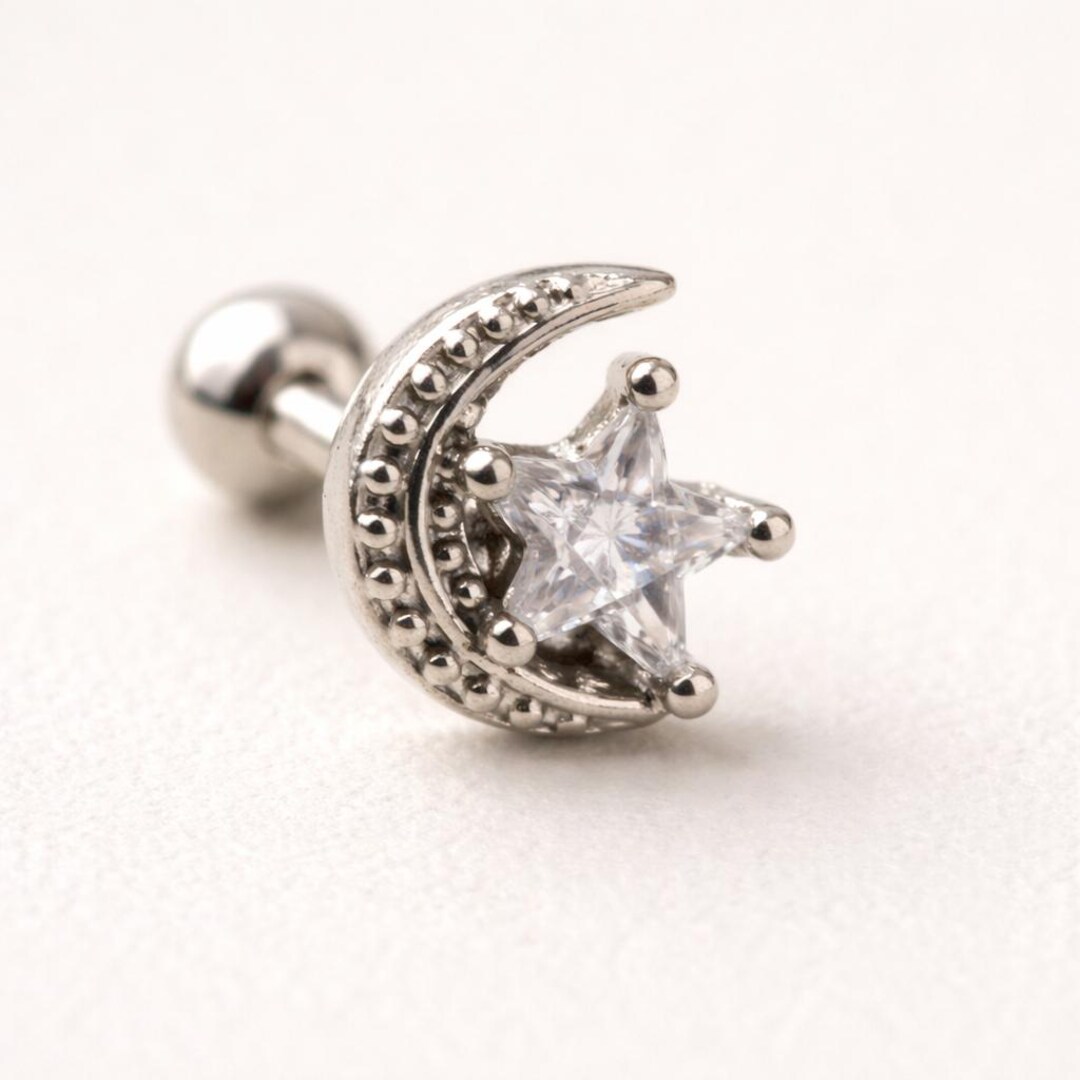 Stainless Steel Moon and Star Labret | 16GA CZ Lip Ring & Cartilage ...