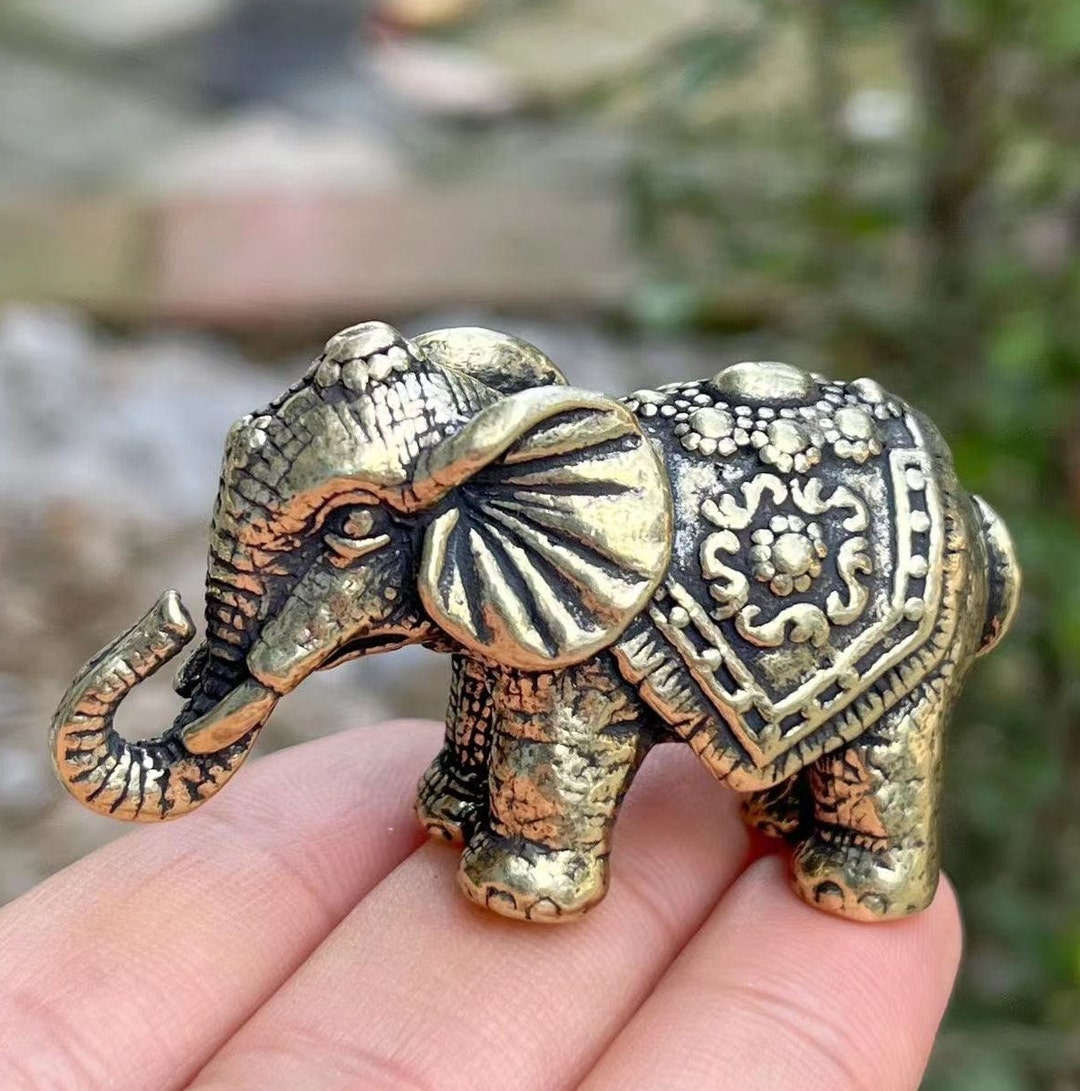 Mini Copper Elephant Sculpture Animal Brass Lifelike Statue Feng Shui ...