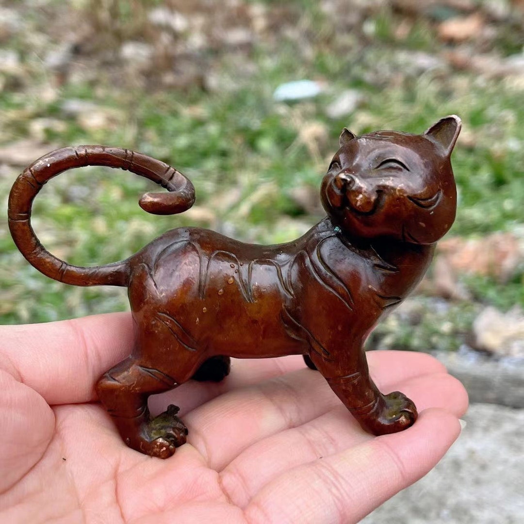 Brass Wildcat Tiger Statue,wild Animal Sculpture Crafts , Copper Animal ...