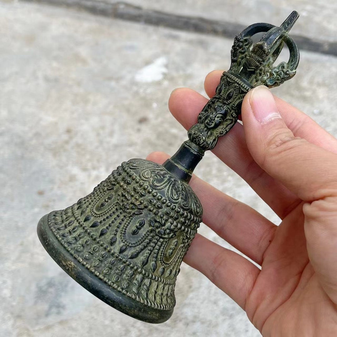 Tibetan Bronze Vajra Bell and Pestle Carved Eight Treasures Vajra Bell ...