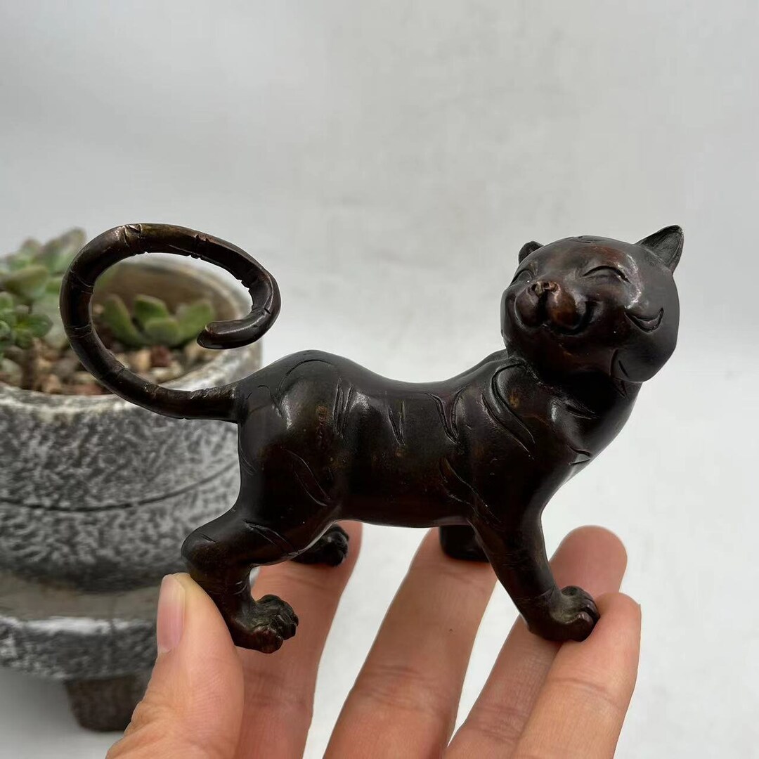 Pure Copper Solid Brass Cute Big Cat Tiger Statue Crafts, Copper Crafts ...