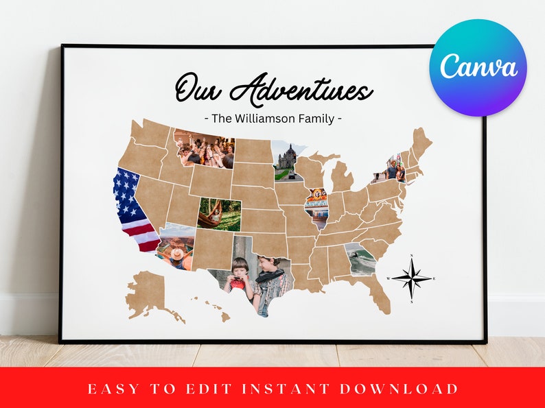 Personalized USA Photo Map Collage, Family Travel, 50 States Photo Map ...
