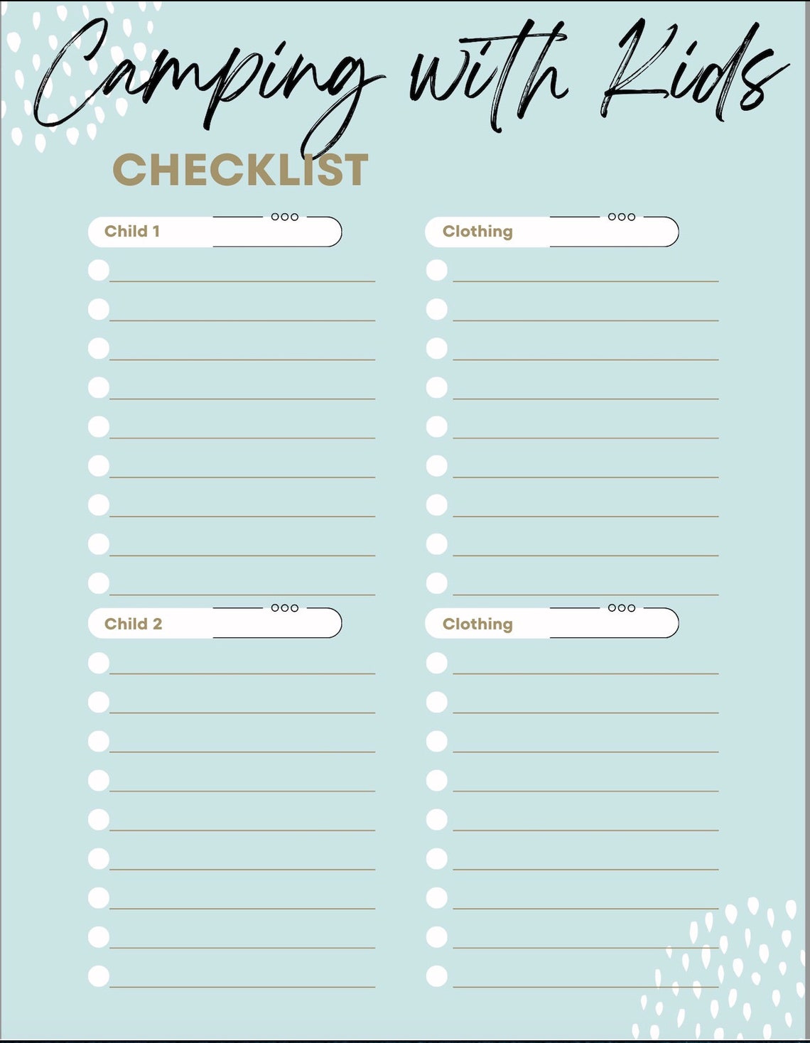 Camping With Kids Packing List - Etsy