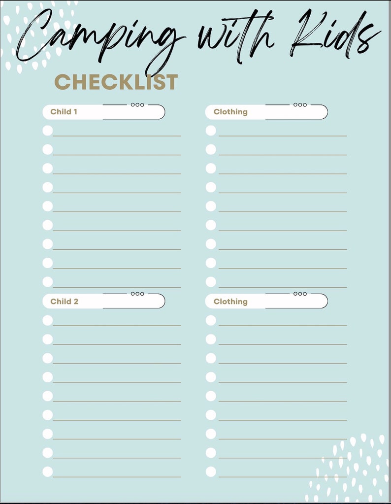 Camping With Kids Packing List - Etsy