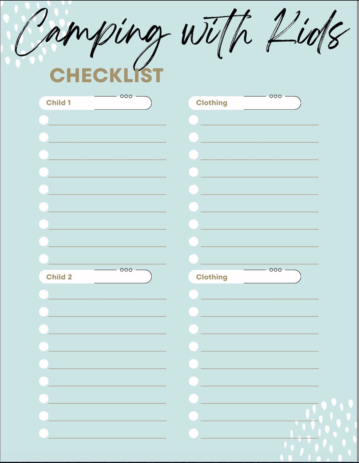 Camping With Kids Packing List - Etsy