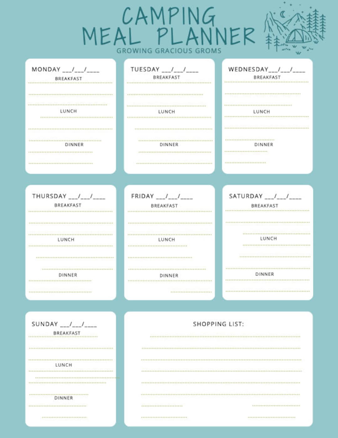 Camping Meal Planner - Etsy