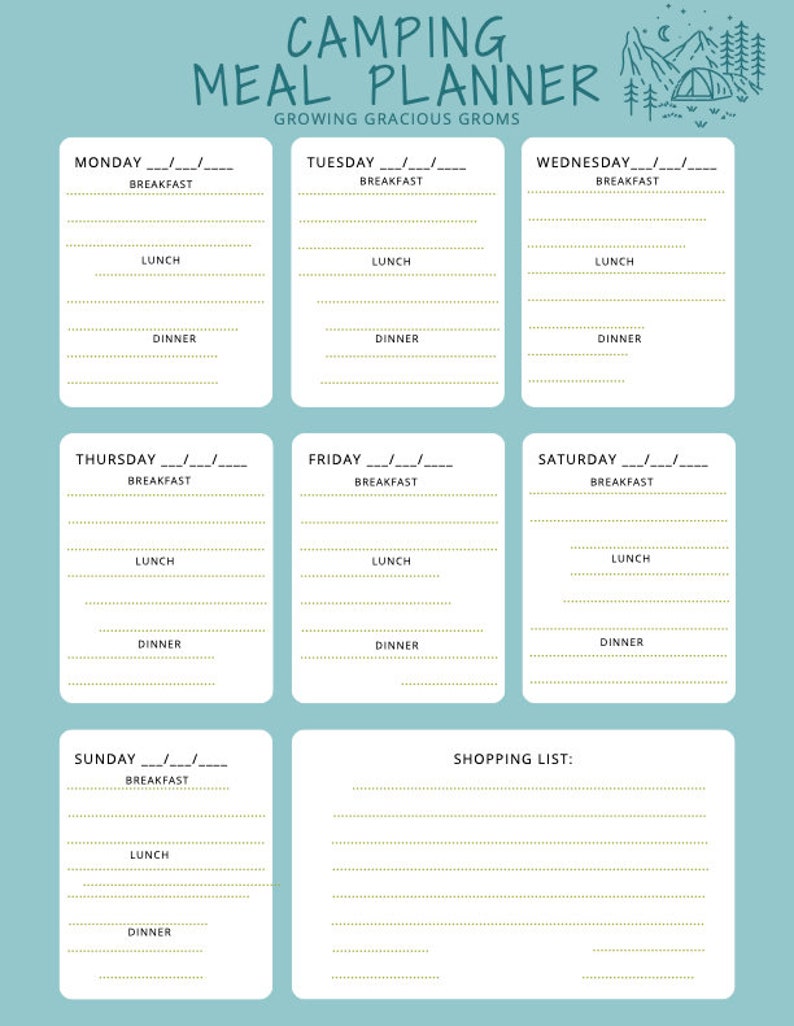 Camping Meal Planner - Etsy