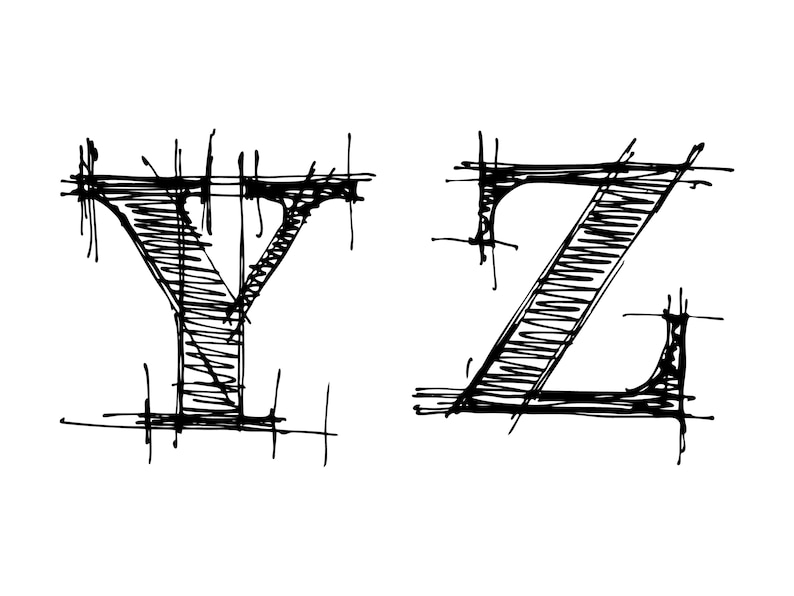 Hand Drawn Sketch Alphabet Clipart, Sketch Alphabet Vector Png Svg Eps ...