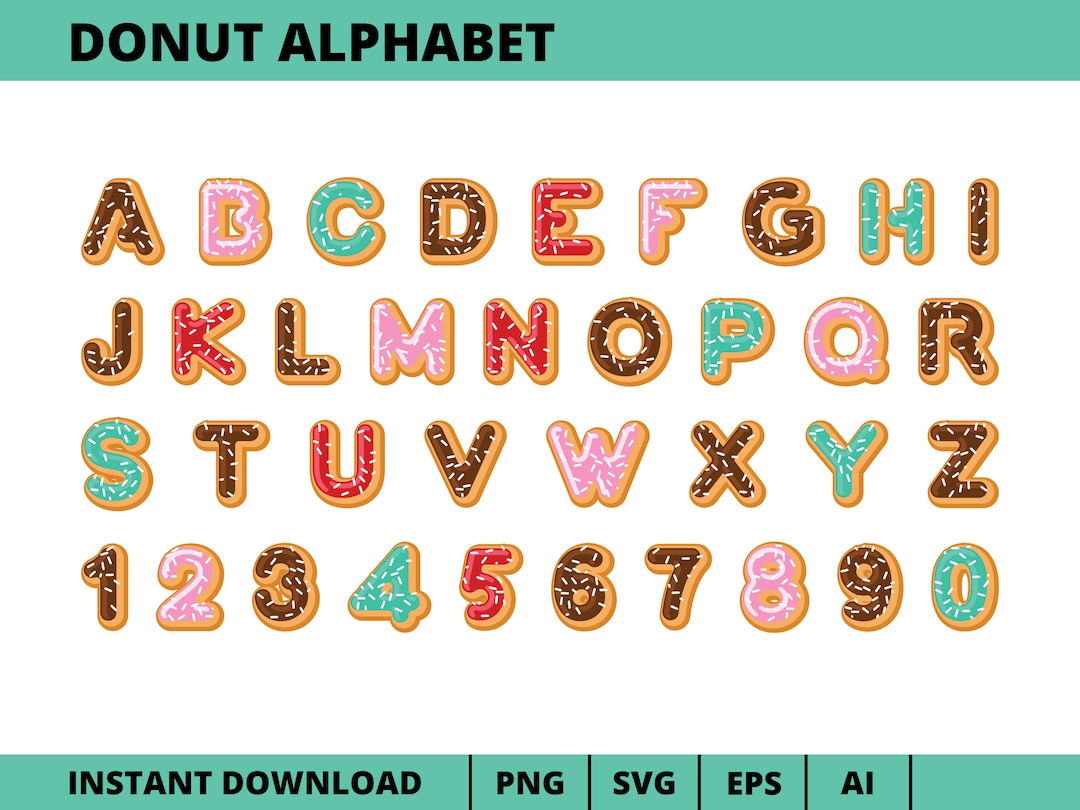 Donut Alphabet Clipart, Cookies Alphabet Vector Png Svg Eps Ai, Bakery ...