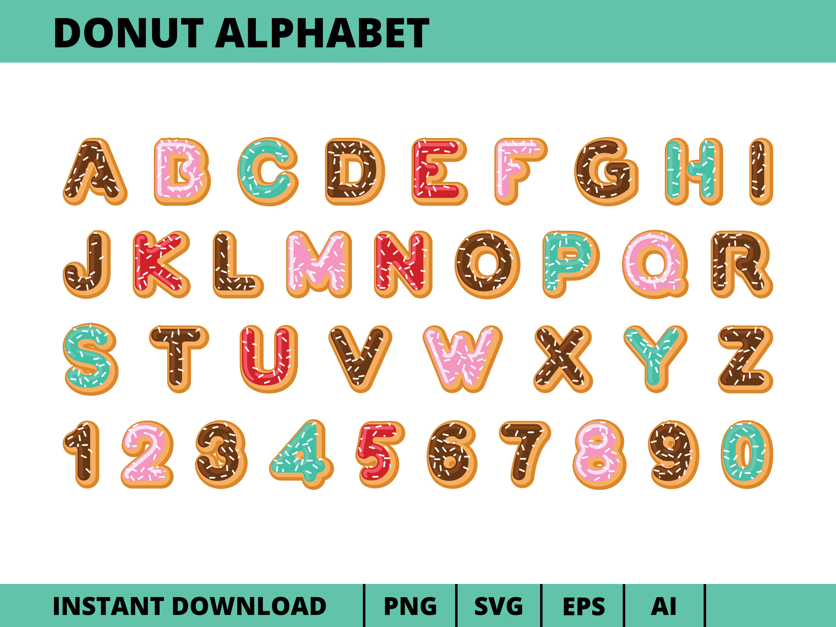 Donut Alphabet Clipart, Cookies Alphabet Vector Png Svg Eps Ai, Bakery ...