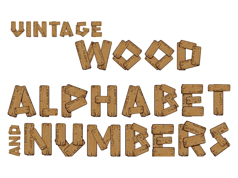 Vintage Wood Alphabet and Numbers Clipart, Wood Letters Clipart, Wood ...