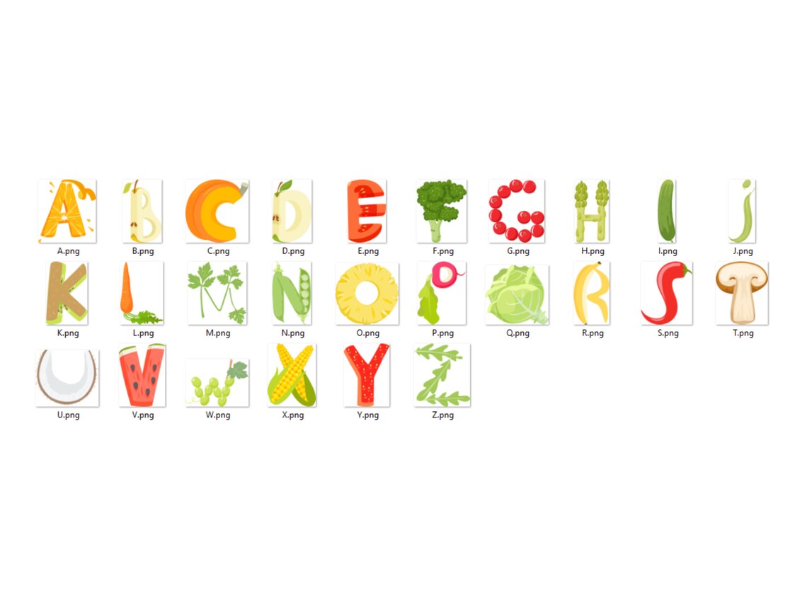 Fruit and Vegetable Alphabet Clipart, Fruit and Vegetable Alphabet ...