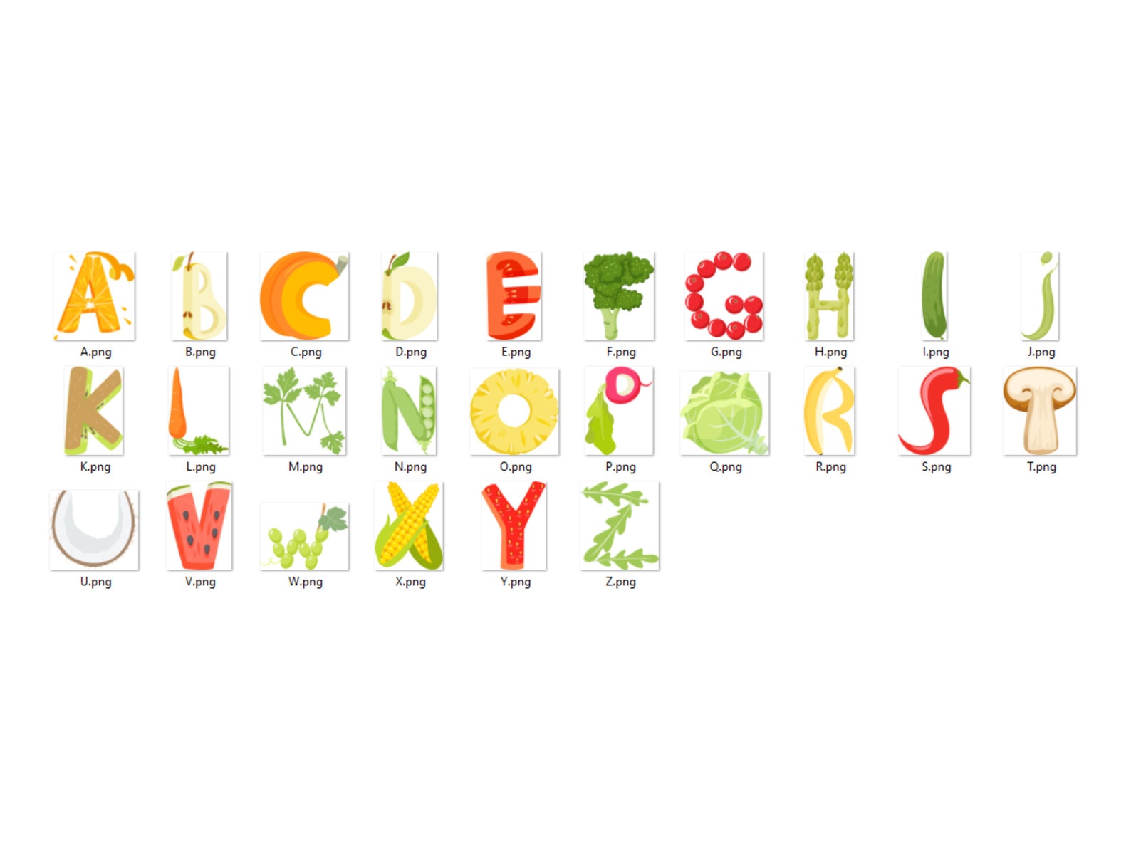 Fruit and Vegetable Alphabet Clipart, Fruit and Vegetable Alphabet ...