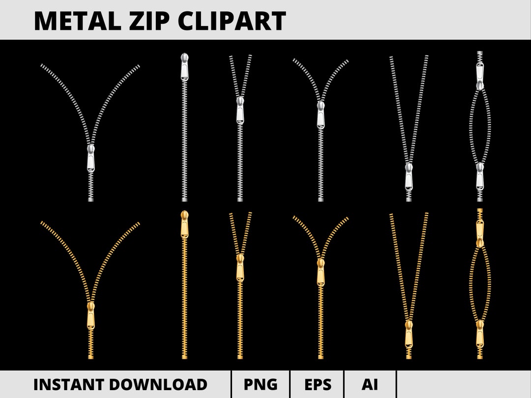 Zipper Clipart, Metal Zipper Vector Png Svg Eps Ai, Gold Zipper Cut ...