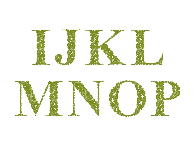 Green Leaves Alphabet Clipart, Leaf Alphabet Png Svg Eps Ai, Leaf Font ...