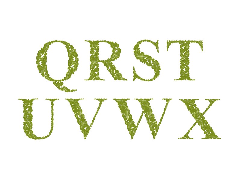 Green Leaves Alphabet Clipart, Leaf Alphabet Png Svg Eps Ai, Leaf Font ...