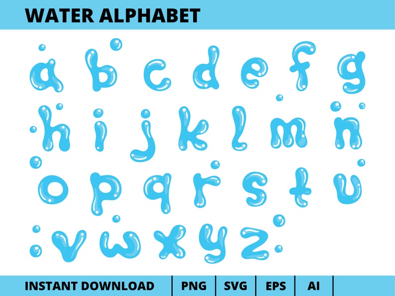 Water Alphabet Clipart, Water Splash Alphabet Vector Png Svg Eps Ai ...