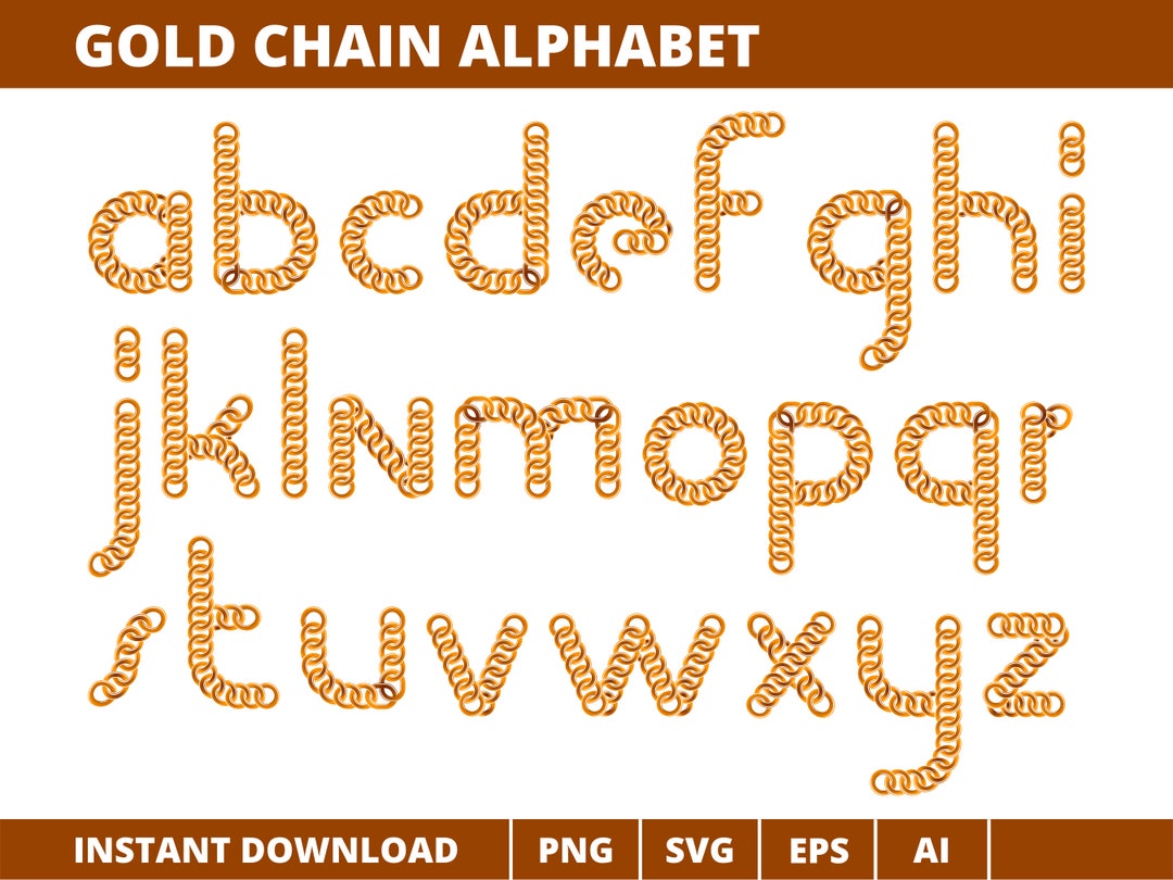 Gold Chain Alphabet Clipart Gold Chain Alphabet Vector Png - Etsy