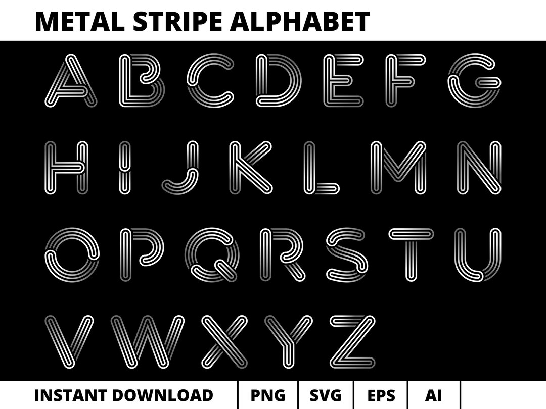 Metal Stripe Alphabet Clipart Metal Stripe Alphabet Vector - Etsy