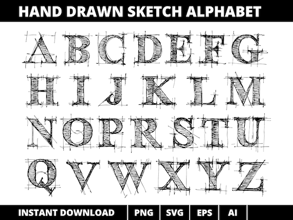 Hand Drawn Sketch Alphabet Clipart Sketch Alphabet Vector Png - Etsy