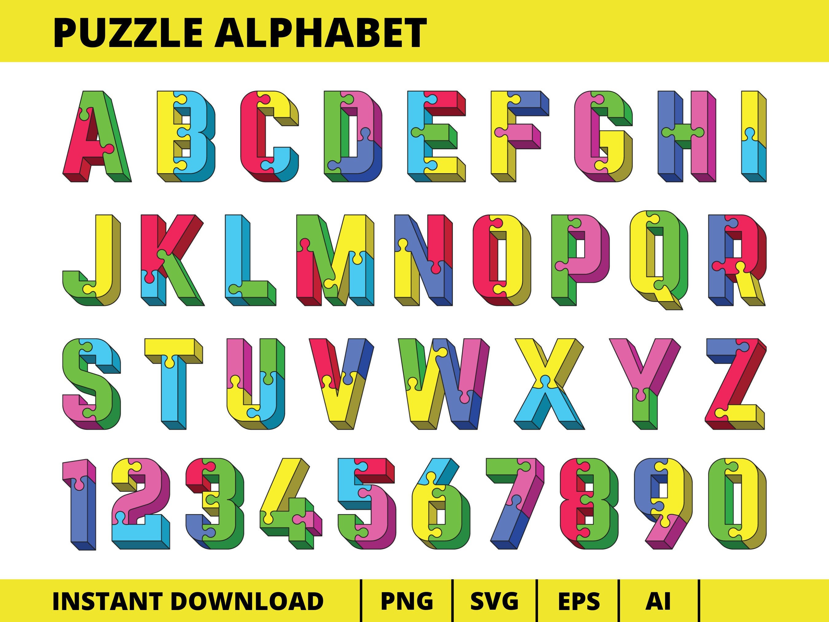 Puzzle Alphabet Clipart, Jigsaw Alphabet Vector Png Svg Eps Ai, 3D ...