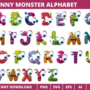 Funny Monster Alphabet Clipart, Cute Monster Alphabet Vector Png Svg ...