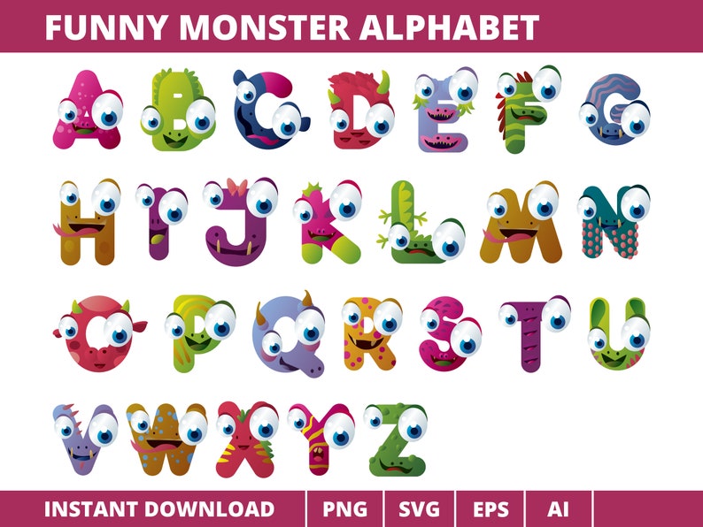 Funny Monster Alphabet Clipart, Cute Monster Alphabet Vector Png Svg ...