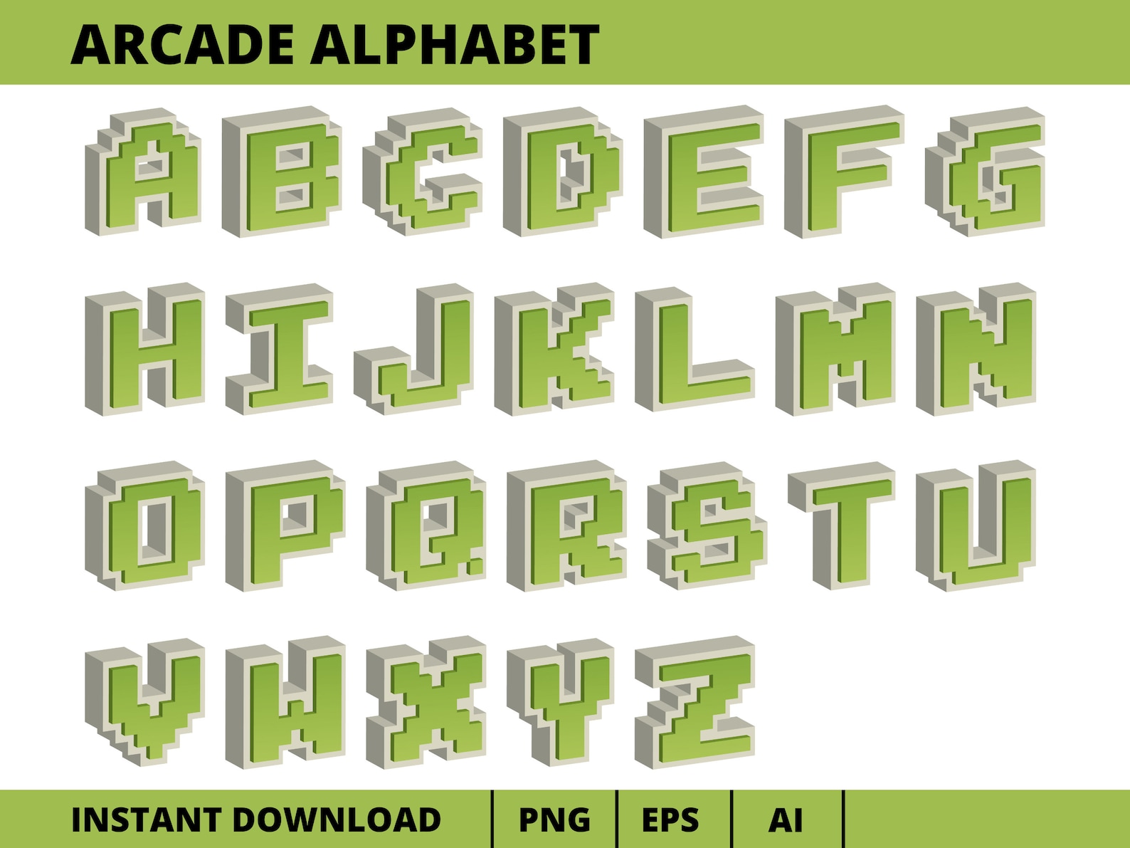 Arcade Alphabet Clipart, Pixel Alphabet Vector Png Eps Ai, Arcade Pixel ...