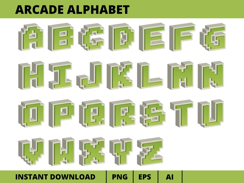 Arcade Alphabet Clipart, Pixel Alphabet Vector Png Eps Ai, Arcade Pixel ...