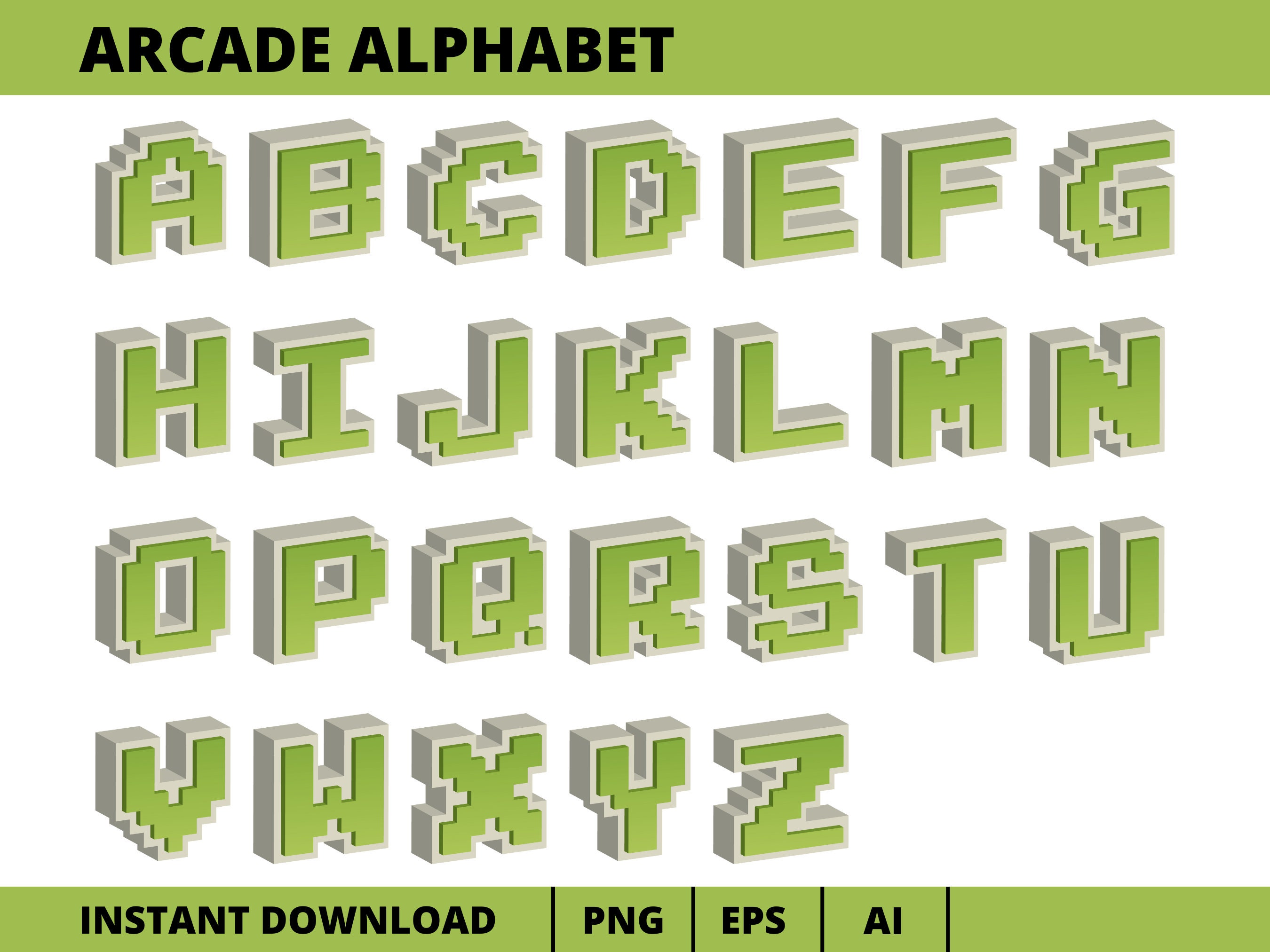 Arcade Alphabet Clipart, Pixel Alphabet Vector Png Eps Ai, Arcade Pixel ...